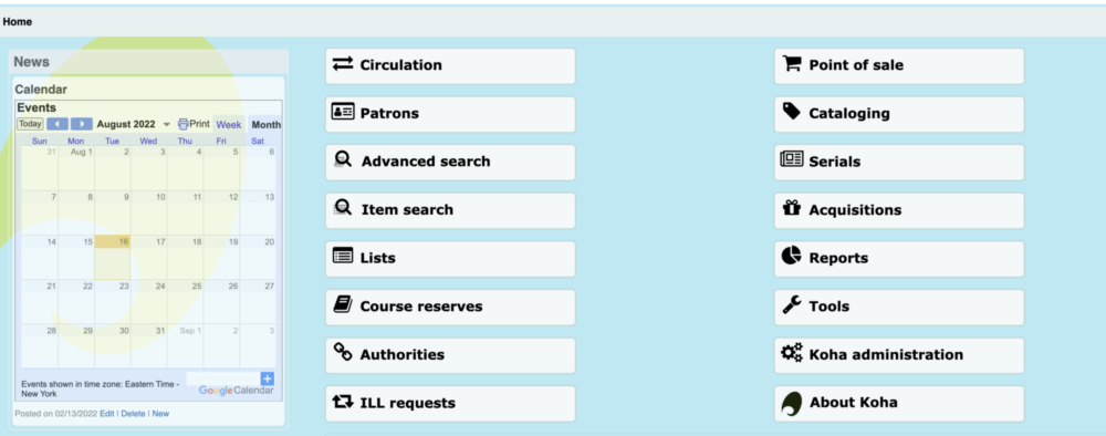 ByWater Solutions | Adding a Calendar to the Koha Staff Interface